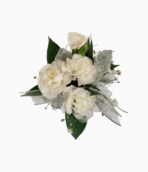 White Mini Carnation Corsage – Exotic Flowers & Gifts